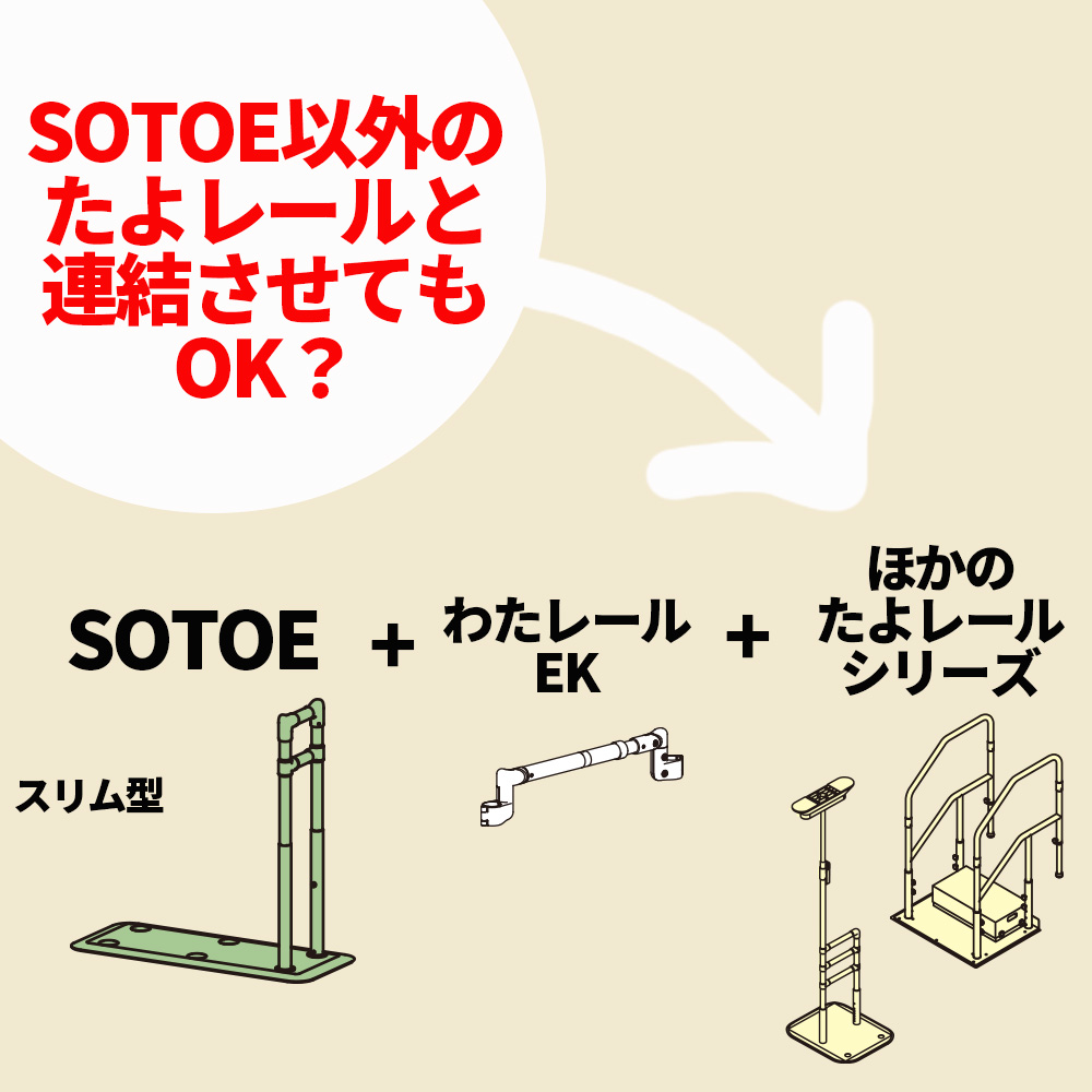 わたレールEKを使用し、たよレールSOTOEのスリム型をたよレールdanやたよレールhighなど他シリーズに連結させてもよいでしょうか。 – マツ六株式会社FAQサイト
