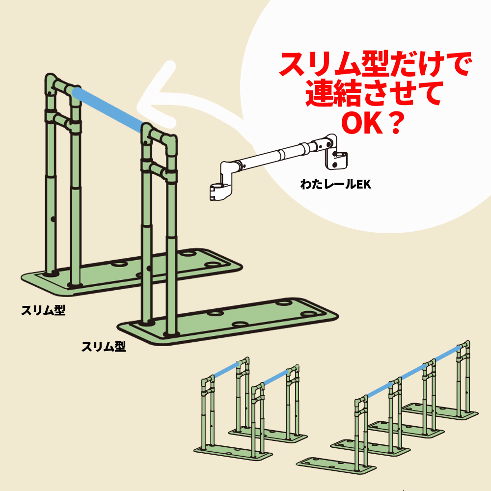 たよレールSOTOEをわたレールEKで連結して使用したいのですが、SOTOE本体は全てスリム型だけでも大丈夫でしょうか。 – マツ六株式会社FAQサイト