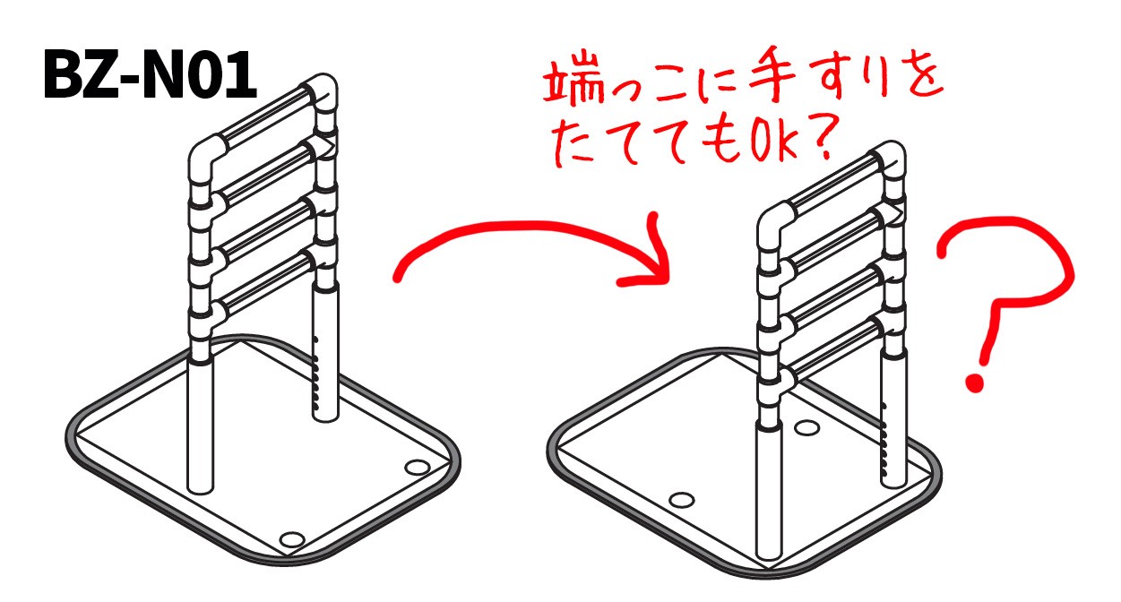 たよレールBZ-N01の手すり位置を、ベースプレート中央ではなく端側にすることはできますか。 – マツ六株式会社FAQサイト